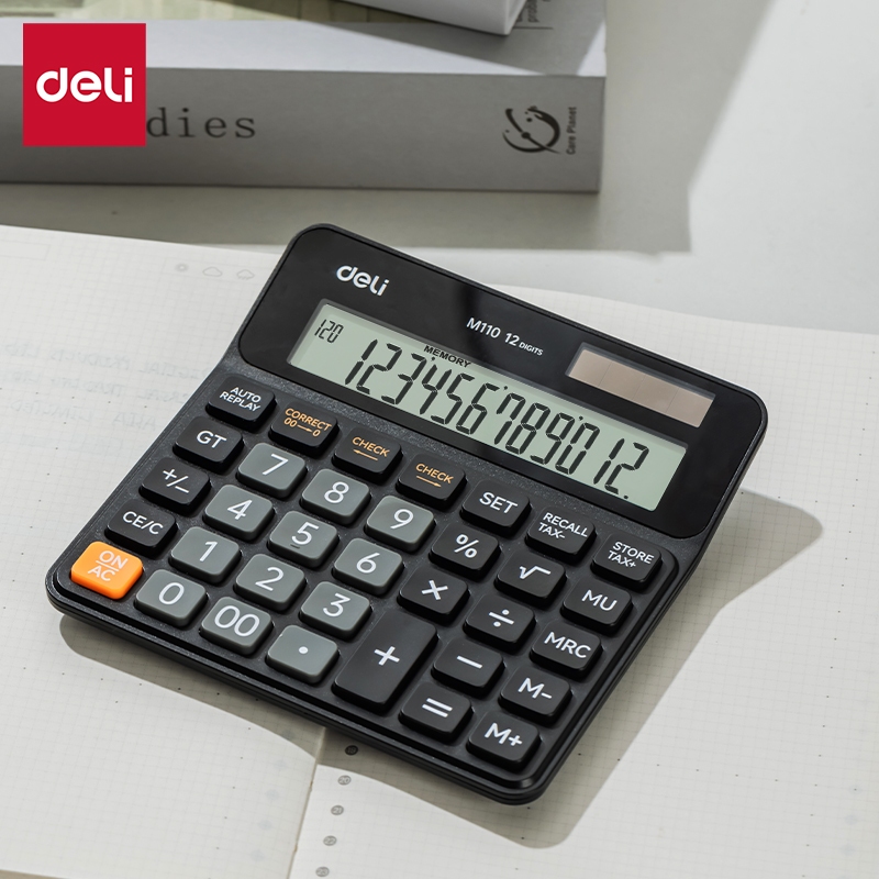 Deli 12 Digits Big Display Solar Desktop Electronic Calculator for School&Office (With Battery ...