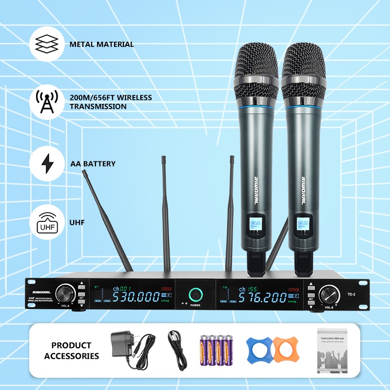 Wireless Metal Microphone UHF Dual Channel Handheld Microphone AA ...