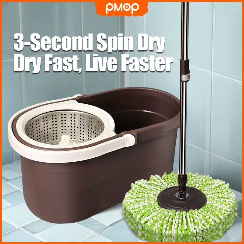 PMOP Spin Mop with steel Spinner and Thickened bucket 360 easy rotating ...