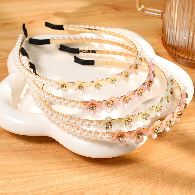 Colorful Flowers Headband Pearl Encircling Design Fashion Lady ...