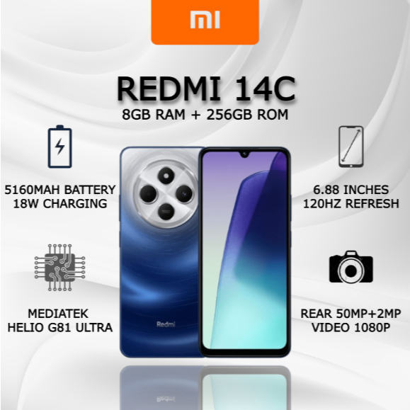 REDMI 14C 16GB* RAM (8+8GB Extended RAM) + 256GB ROM | 18W Fast Charge ...