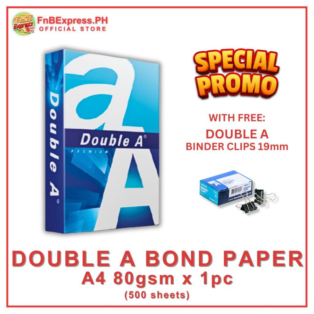 Double A Bond Paper 80GSM 500 Sheets (A4) W/ Free 1 IB Double A Binder ...