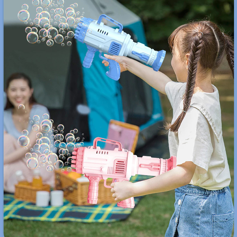 Kids Automatic Bazooka Bubble Guns Toy 32 Holes Electric Bubble Machine ...