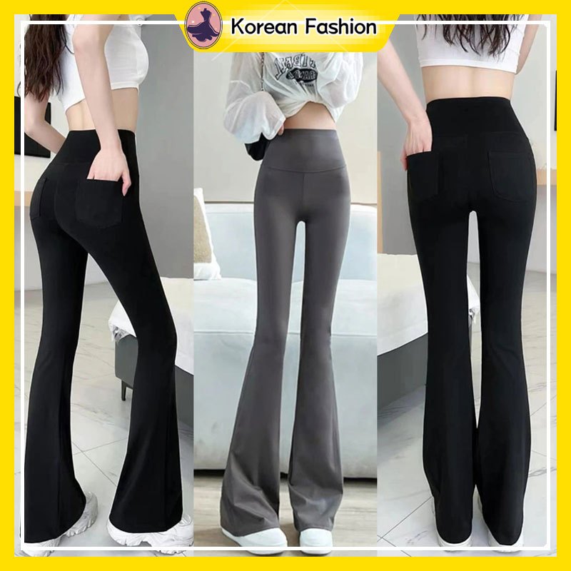 Black Flare Pants Women High Waist Slacks Plus Size Slocks Casual Wide ...