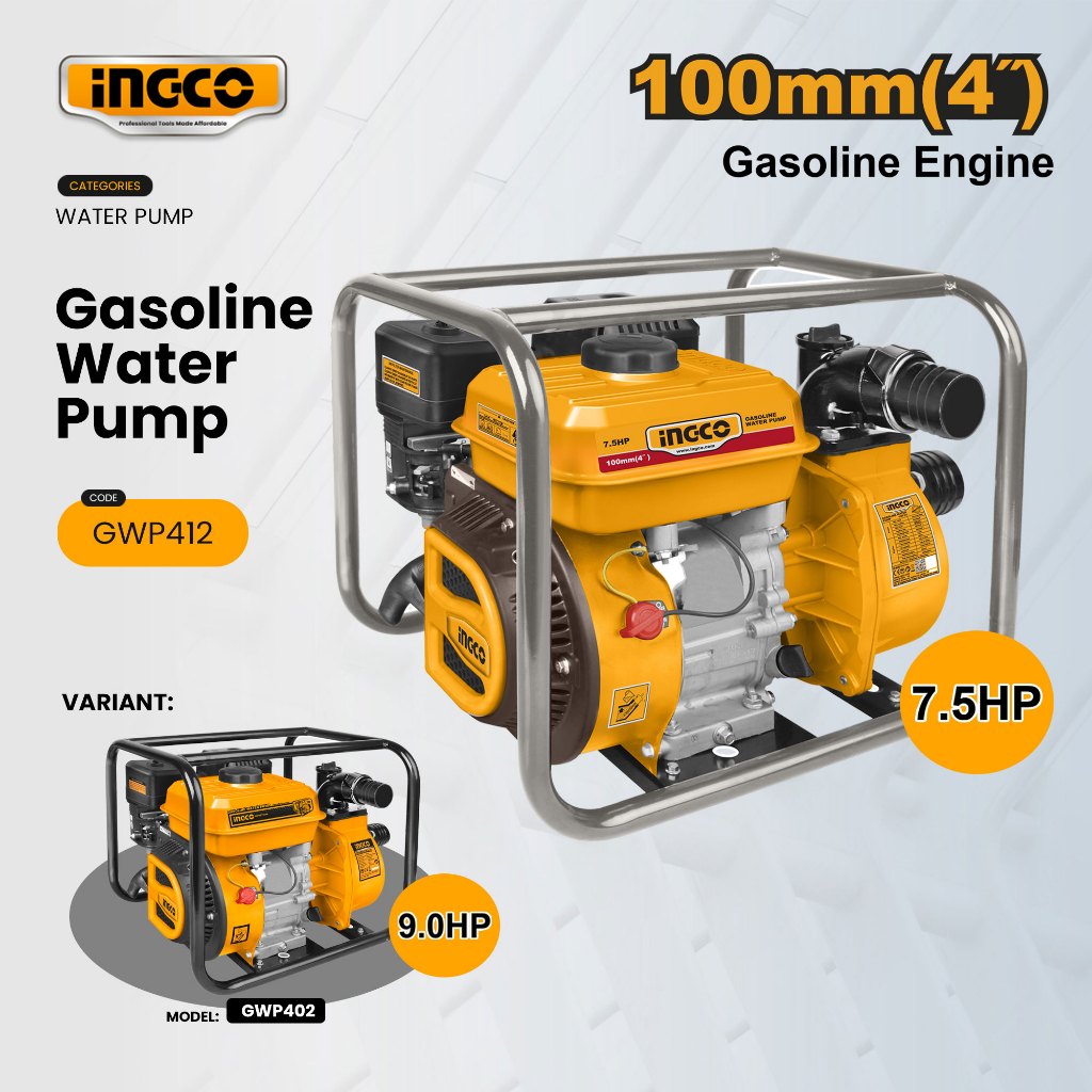 Ingco 4" Gasoline Water Pump Portable Petrol Engine Transfer Pump for ...