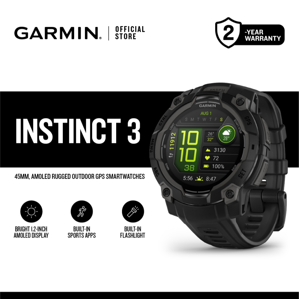 Garmin Instinct 3, AMOLED Series, Outdoor Fitness, GPS Smartwatch, for ...