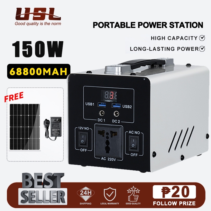Portable Power Station 150W/68800mAh Large Capacity Inverter Solar ...
