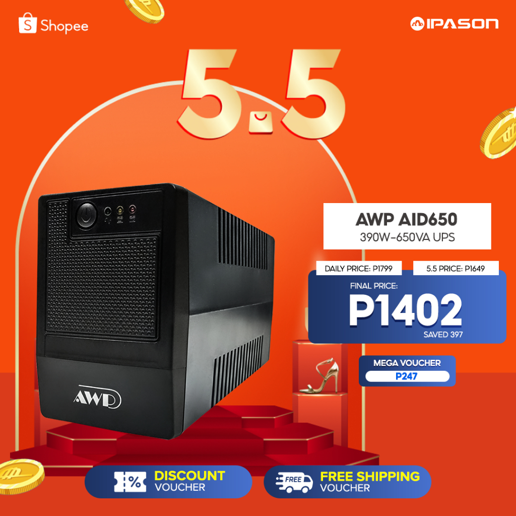 Ipason AWP AID650 Aide 390W-650VA UPS with AVR Uninterruptible Power ...