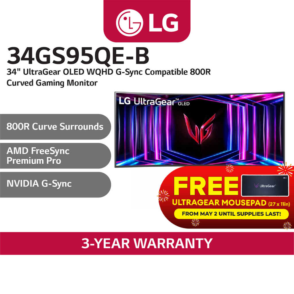 LG 34GS95QE-B 34" Ultragear OLED Curved Gaming Monitor WQHD 800R 240Hz ...