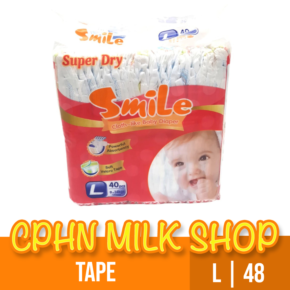 Smile Cloth-like Tape Baby Diapers Large 40 | Shopee Philippines