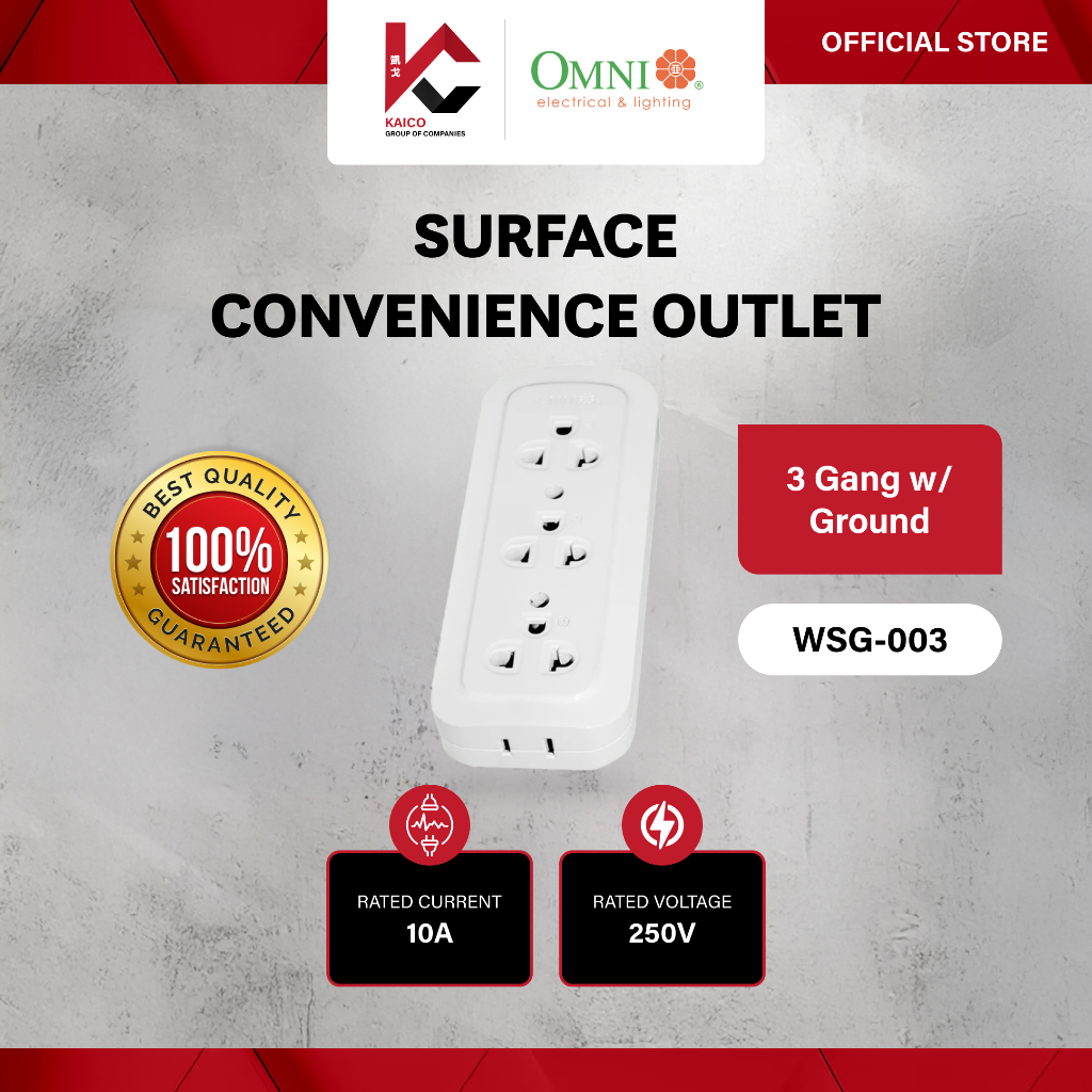 Omni Surface Convenience Outlet 3 Gang w/ Ground 10A 250V~ (WSG-003 ...