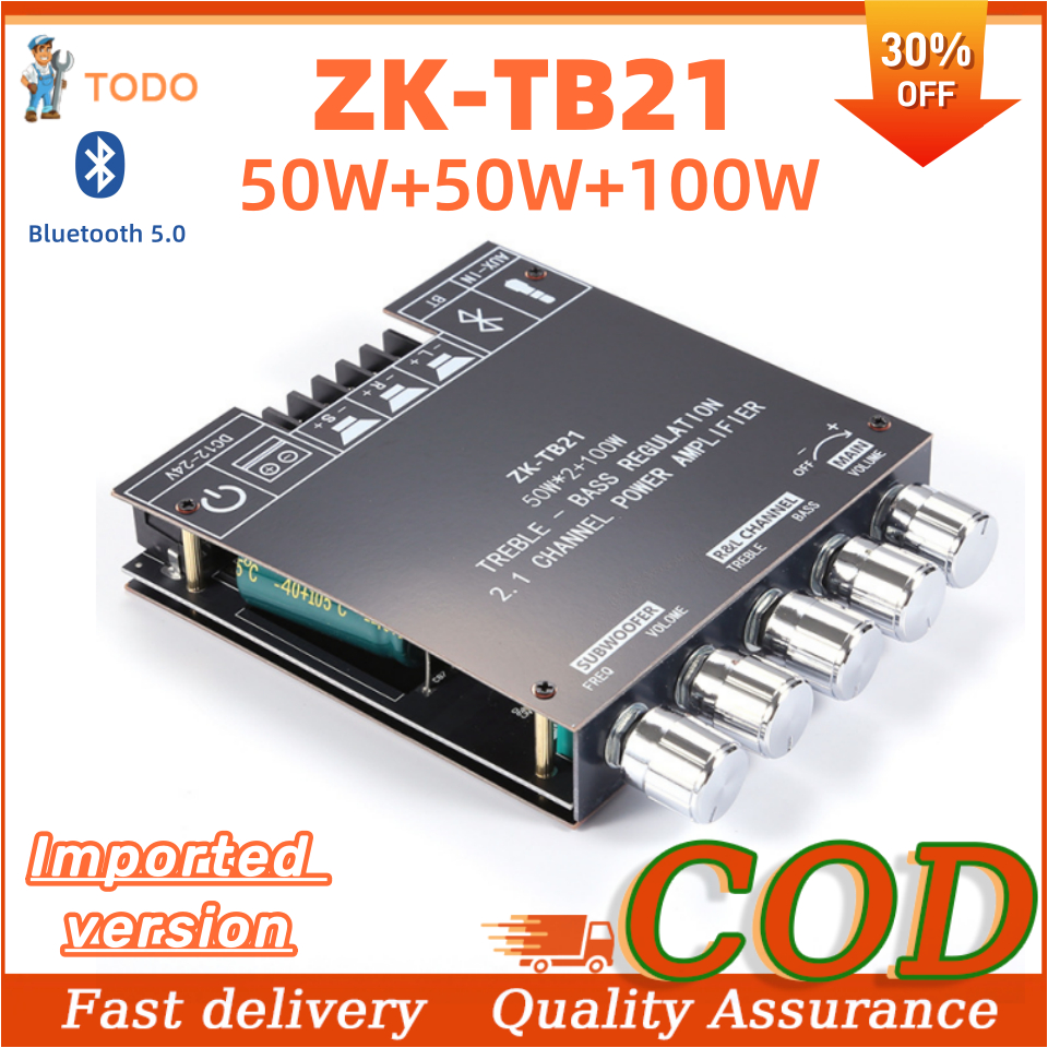ZK-TB21 Import TPA3116D2 Bluetooth 5.0 Subwoofer Amplifier Board 50WX2+100W 2.1 Channel Power ...