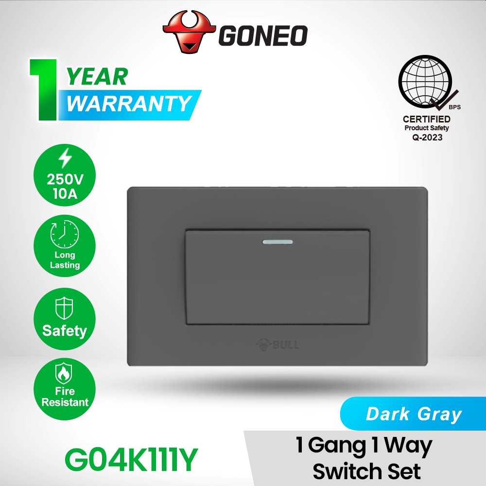 BULL 1 Gang 1 Way Wall Switch G04K111Y Dark Grey | Shopee Philippines