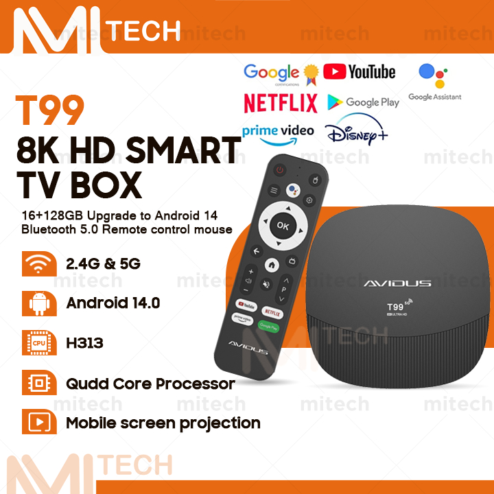 T99 Smart TV Box 16+128GB 8K HD 2.4G/5G WiFi BT4.0 Voice Remote mouse ...