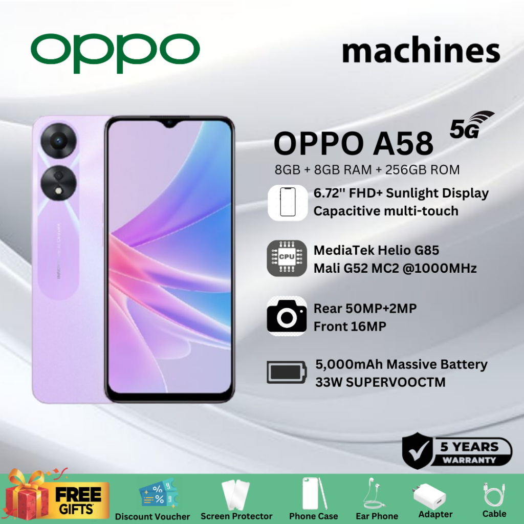 𝐎𝐏𝐏𝐎 A58 5G I 8GB RAM + 256 GB ROM I Sleek Design I Strong Performance ...