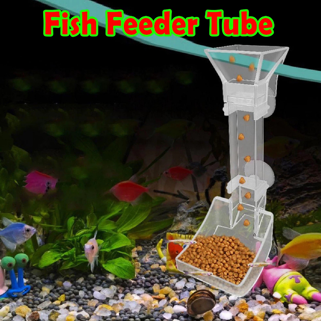 Acrylic Fish Feeder Tube With Suction Cups Aquarium Transparent Feeding ...