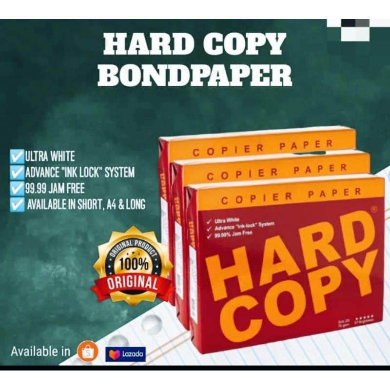 HARD COPY BOND PAPER A4/LETTER/LEGAL SIZE 70 GSM PER REAM | Shopee ...
