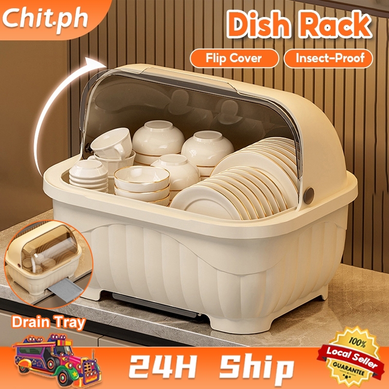 CHIT Plastic Dish Drainer With Cover Plate Organizer Dust-proof Storage ...