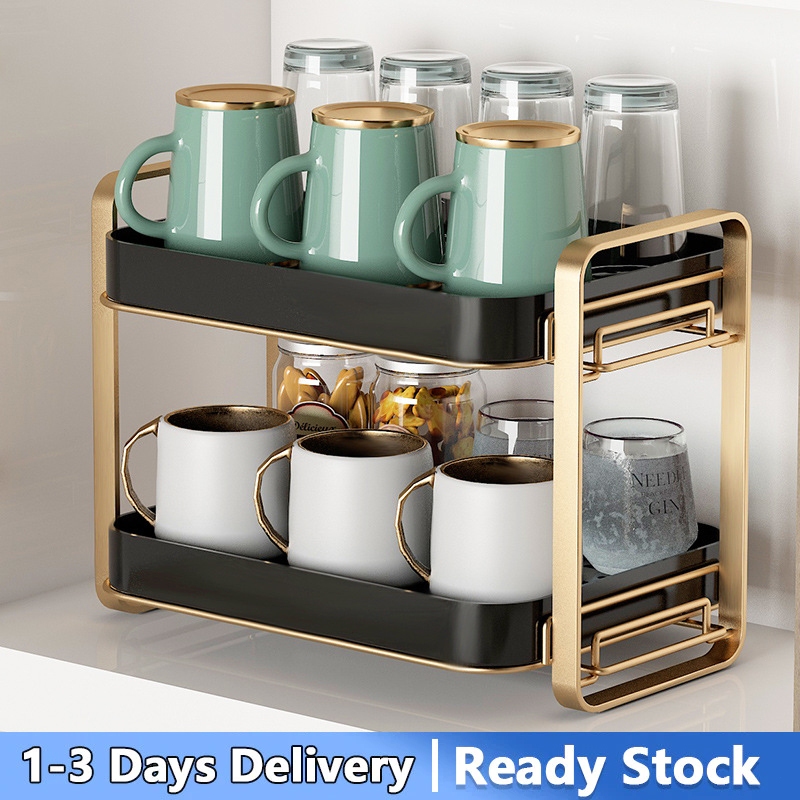 Water Cup Storage Rack 2Tiers Cup Holder Detachable Desktop Storage ...