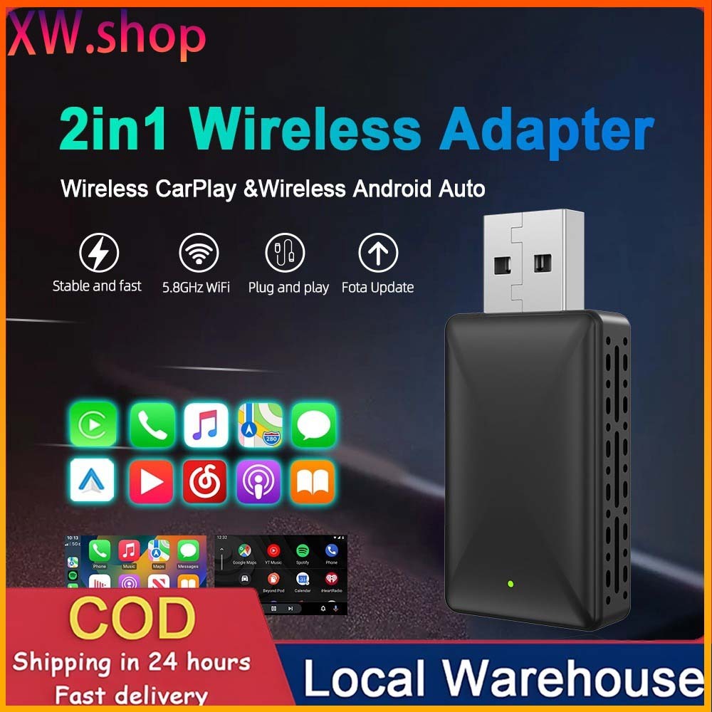 2-in-1 Wireless CarPlay & Android Auto Adapter – USB Plug & Play for ...