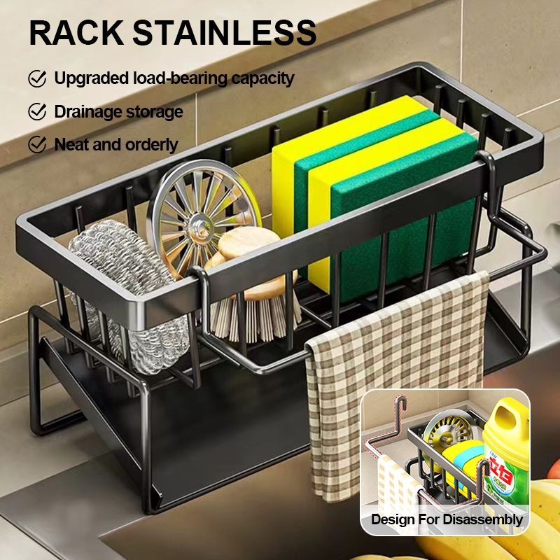 Metal Sponge Drainer Rack With Towl Holder Kitchen Bathroom Sink ...