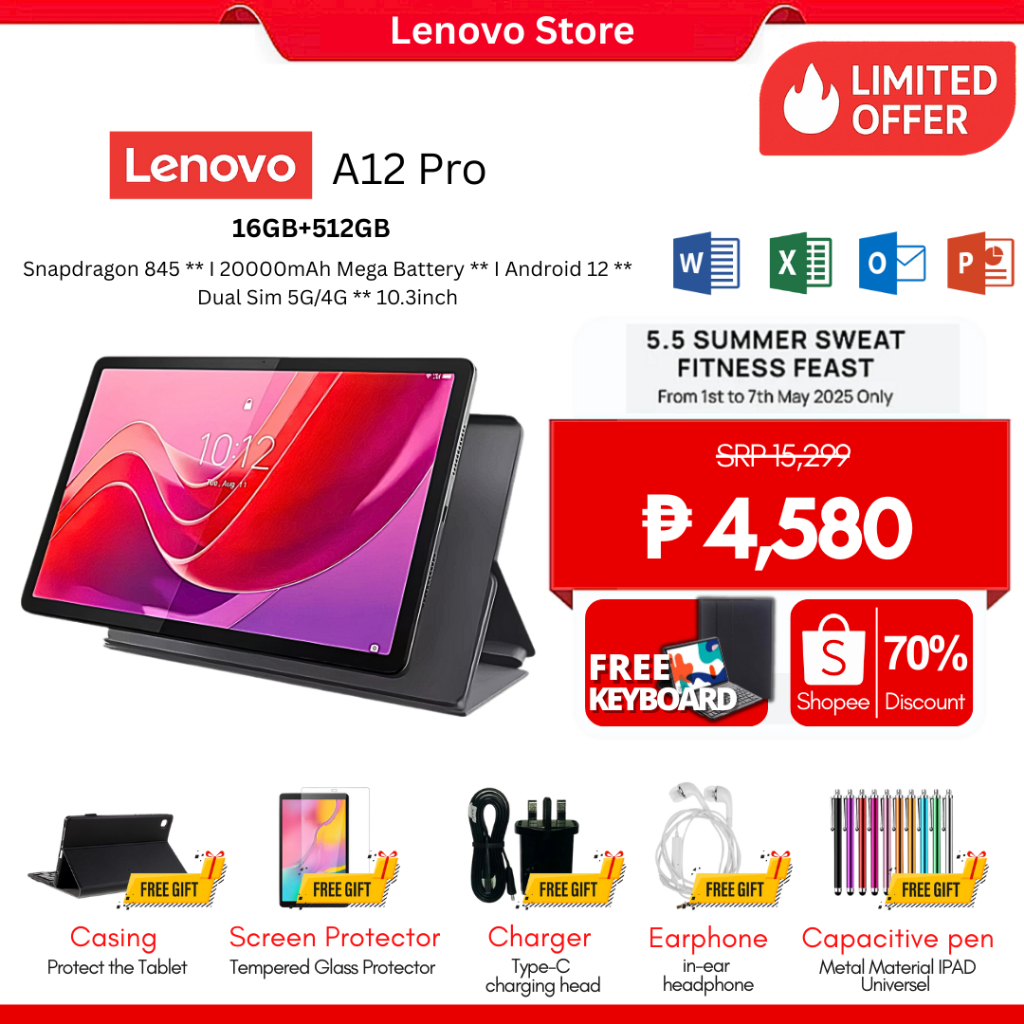 𝖫𝖾𝗇𝗈𝗏𝗈 A12 Pro Tablet 16GB RAM+512GB ROM 4K Display 4G Dual SIM Card ...