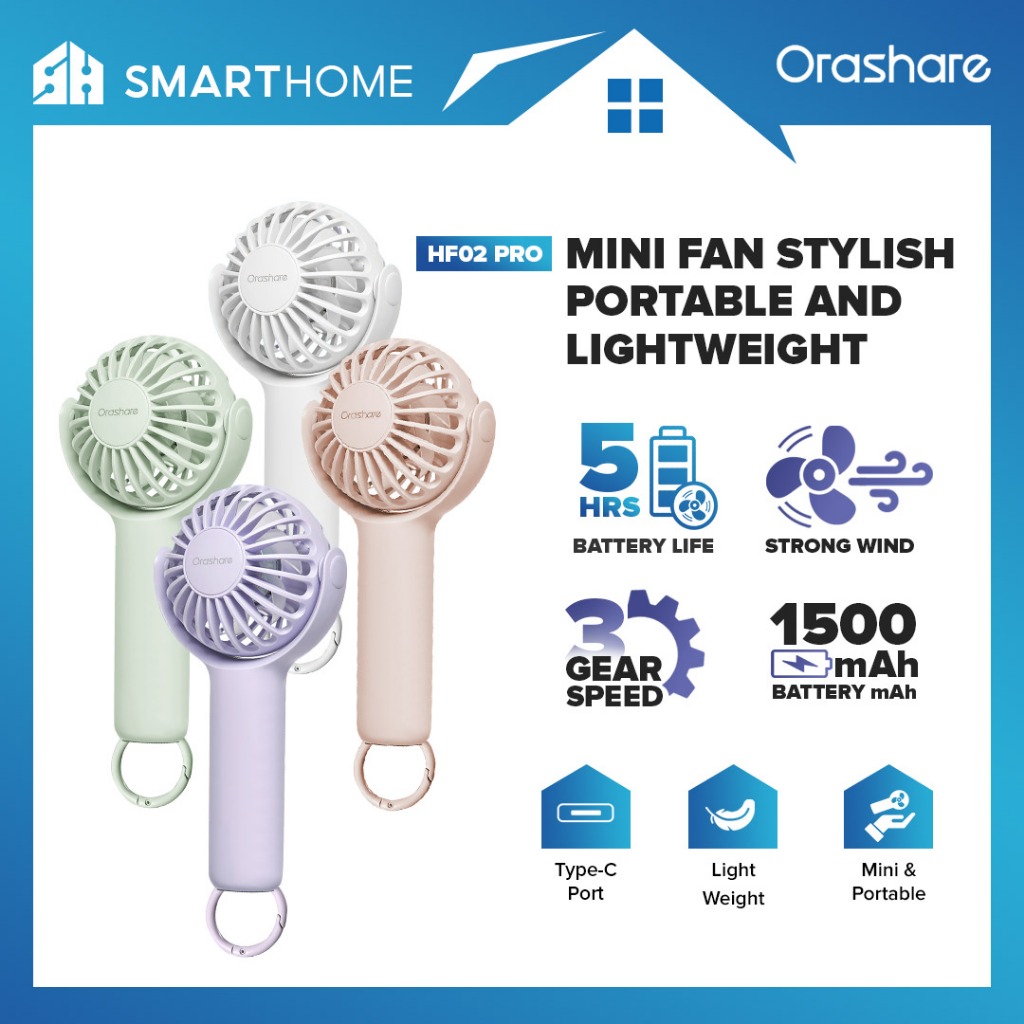 Orashare HF02 Pro Mini Fan 1500mAh Rechargeable 3 Speed 360° Rotation ...