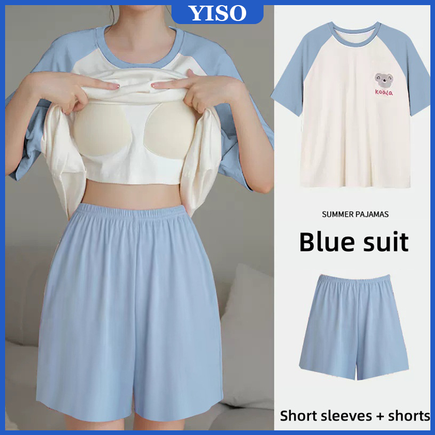 YISO Pajamas For Women 2 Pcs Summer Short-sleeved Shorts Cute Casual ...