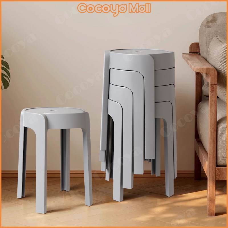 Cocoya Nordic Plastic Chair Simple Stackable Thick Round Stool Durable ...