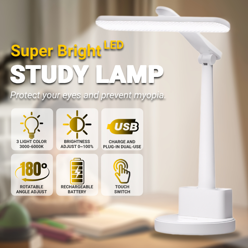 LED Foldable Desk Lamp Shade USB Study Light For Bedroom Flexible Table ...