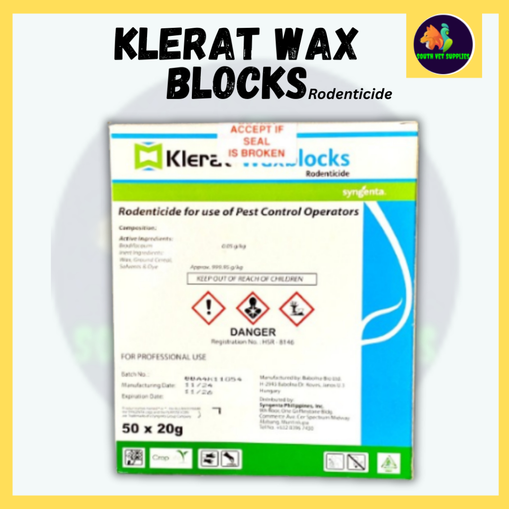 [SOUTH VET] 1box Klerat Wax Blocks Rodenticide Brodifacoum Baits for ...