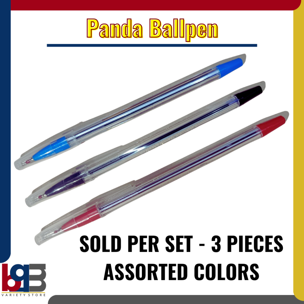 Panda Crystal Ballpen sold per Set (3 pieces - 1 Black, 1 Blue, 1 Red ...