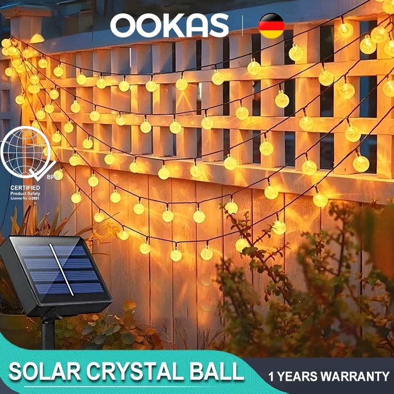 OOKAS 5/7/12M Solar Crystal Ball Christmas Lights Outdoor Waterproof ...