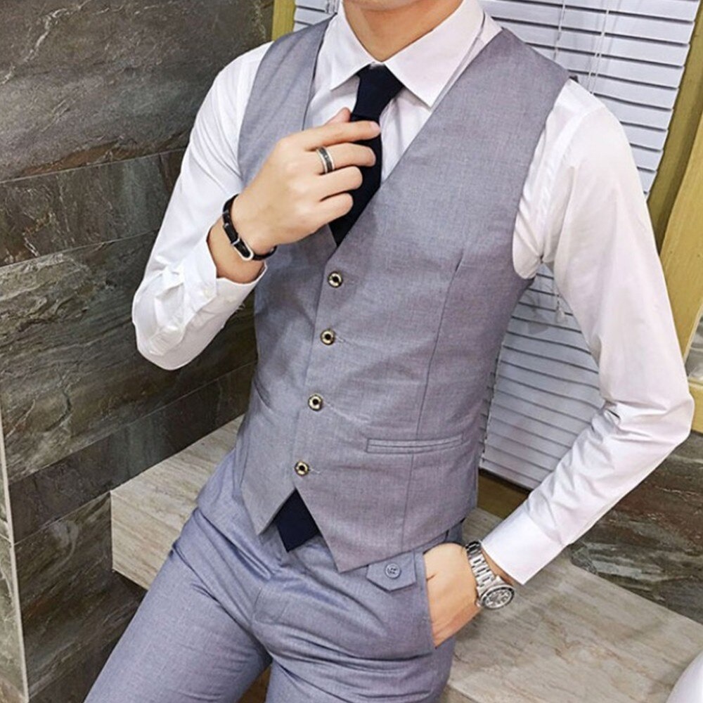 Plus Size Formal Men Solid Color Suit Vest Single Breasted Business ...
