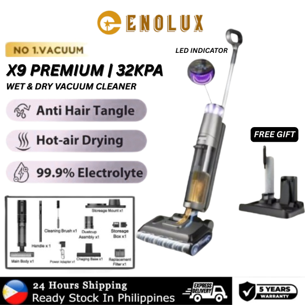Enolux X9 Wet and Dry Cordless Mop Vacuum Cleaner 2 Edge Cleaning 99.9% ...