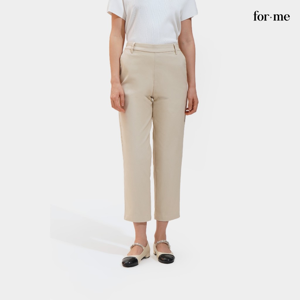 ForMe Cozy: Pull Up Tapered Trousers For Women (Cream) | Shopee Philippines