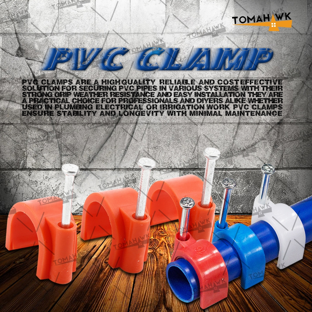 TOMAHAWK PVC CLAMP PER PACK (100PCS) 1/2 AND 3/4 WITH CONCRETE NAIL ...