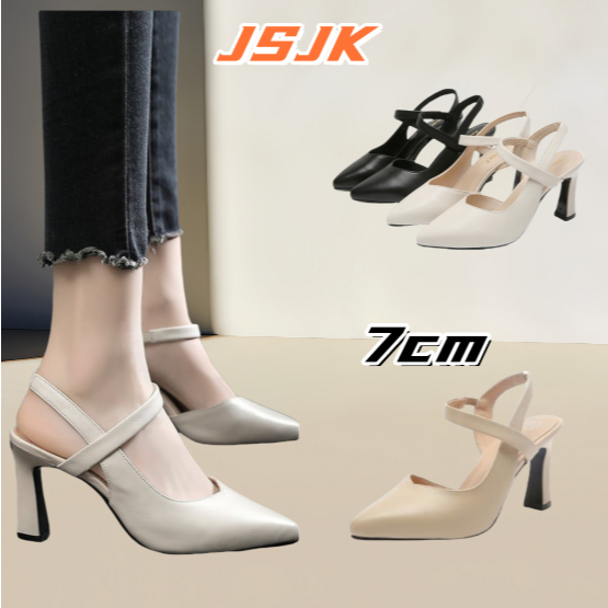[JSJK]korean fashion 3inch heels leather pointed sandals women for ...