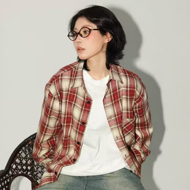 Kinwoo Unisex Plaid Long Sleeves Retro Checkered | Shopee Philippines