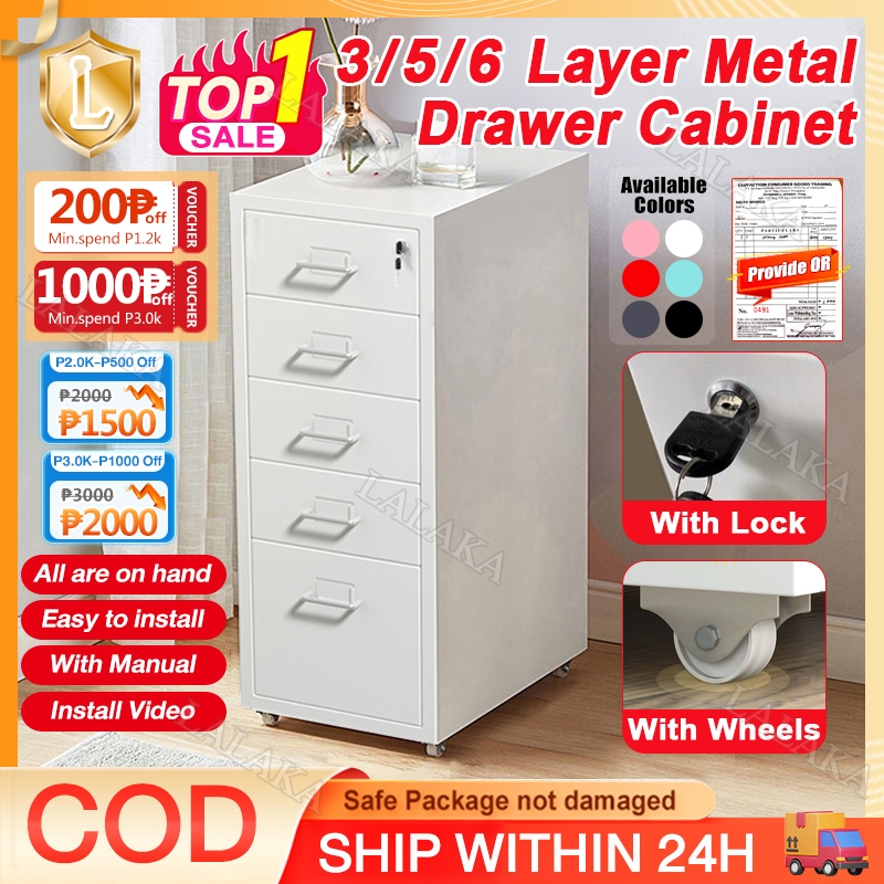 【On Hand】3/5/6 Layer Metal Cabinet Drawer With Lock Steel File Drawer ...