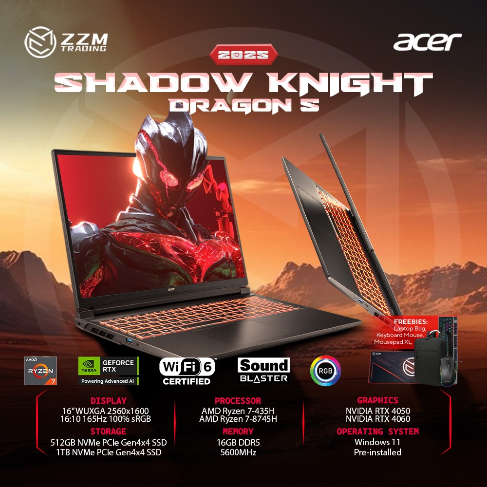 Acer Shadow Knight Dragon 5 16" 165Hz Ryzen 7 RTX 4050 16GB/512GB ...