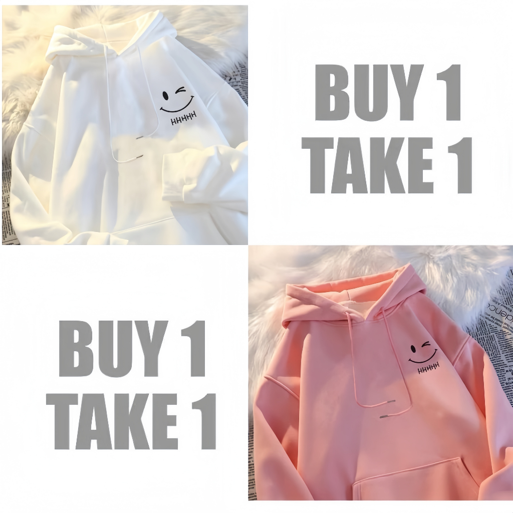 Buy 1 Take 1 Unisex Wink Smiley Print Hoodie, Oversized Kawaii ...