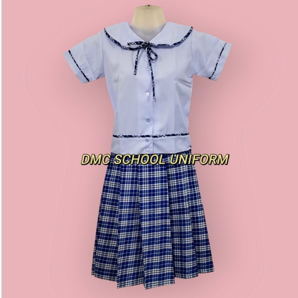 Terno checkered blue blouse and skirt school uniform | Shopee Philippines