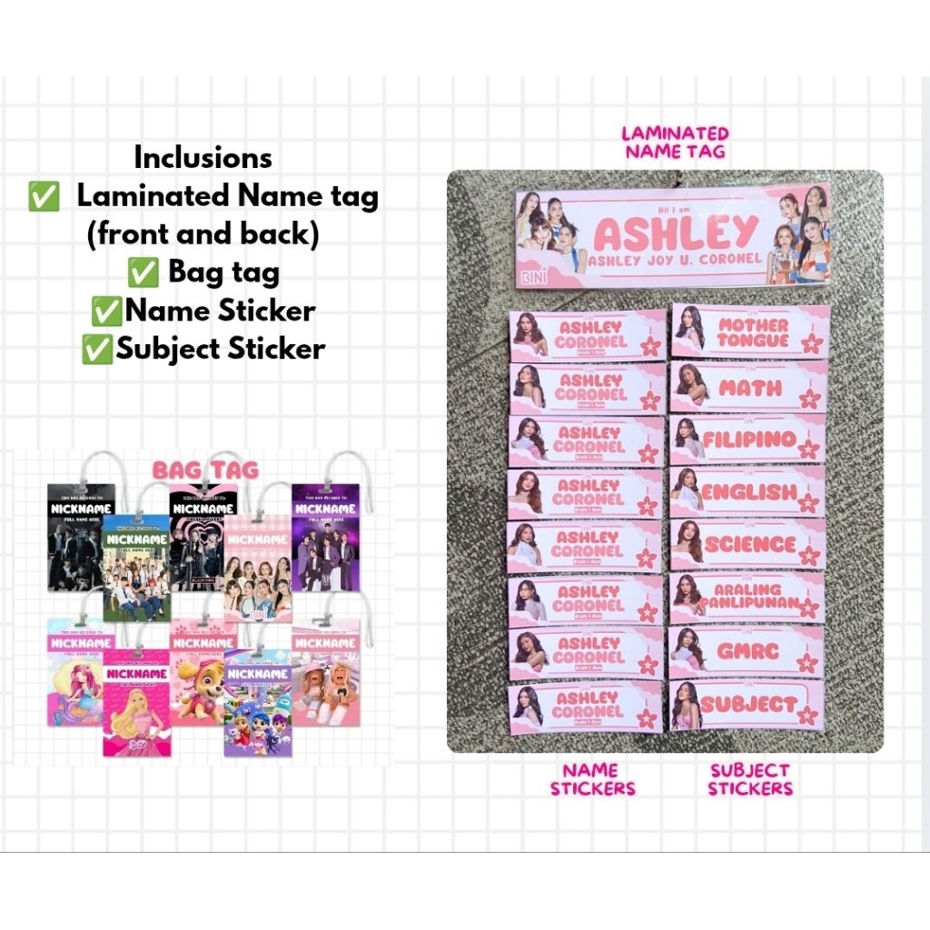 Name tag set, bag tag, name sticker and subject sticker free ID lace ...