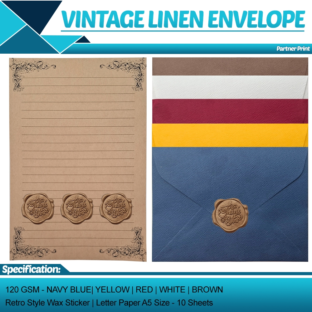Vintage Linen Envelopes Retro Textured Envelope Stamp Seal Stickers ...