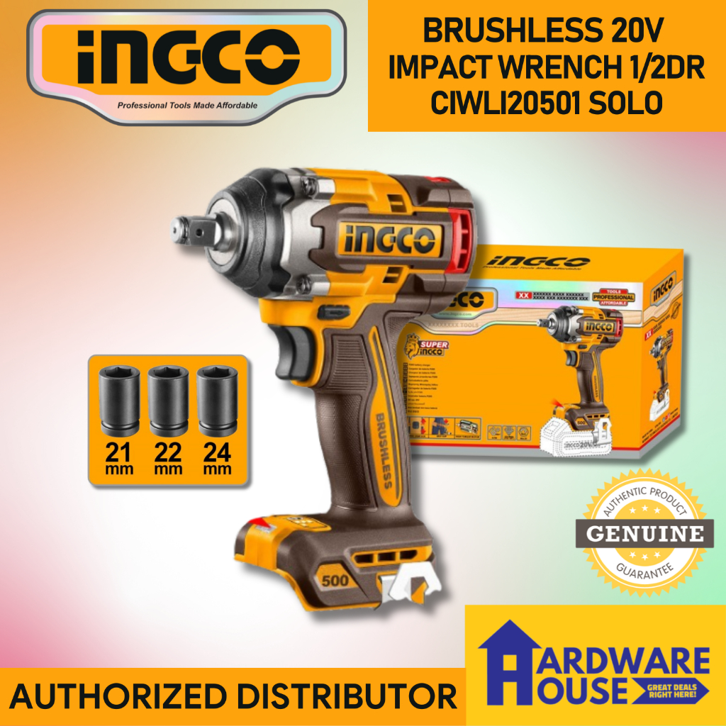 ORIGINAL INGCO 20V Brushless Impact Wrench 1/2 DR CIWLI20501 Solo Bare ...