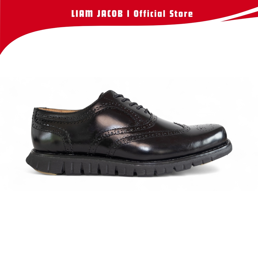 Liam Jacob Men Footwear Black Oxford Black Sole Wingtip Dress Shoes ...