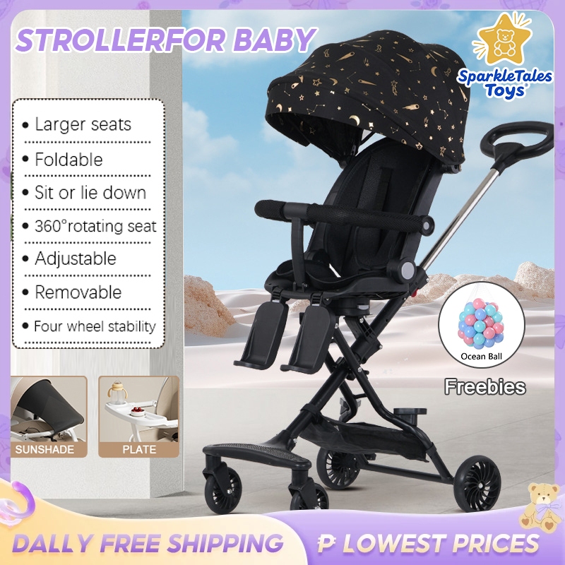 Four-Wheel Stroller With Backrest Bidirectional Convenient Folding Baby ...