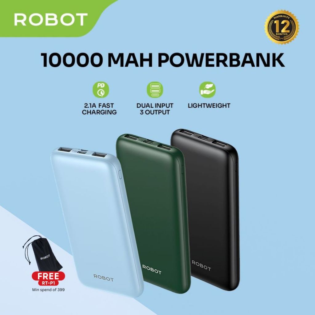 ROBOT RT12 Power Bank 10000mAh Powerbank Original Fast Charge Quick ...