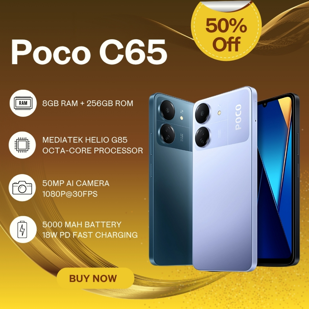 POCO C65 Smartphone | 8GB+256GB | 50MP AI Triple Camera | 6.74'' 90Hz Display | 5000mAh Battery ...